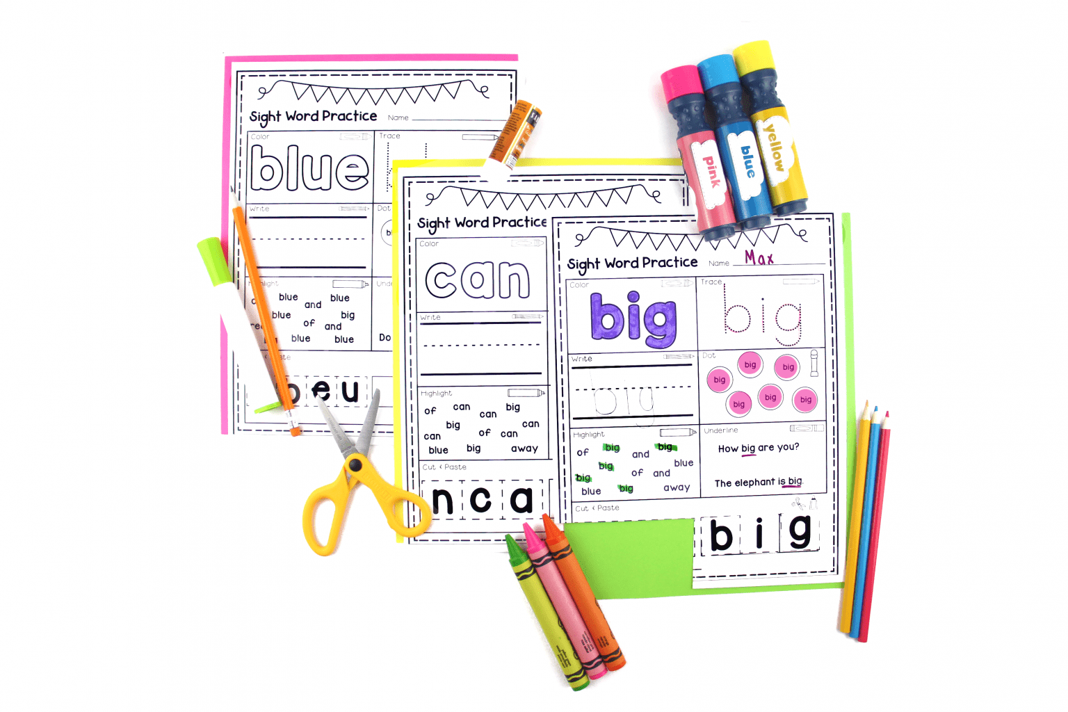 Pre-Primer Dolch Emergent Sight Word Worksheets - teachergoals.com