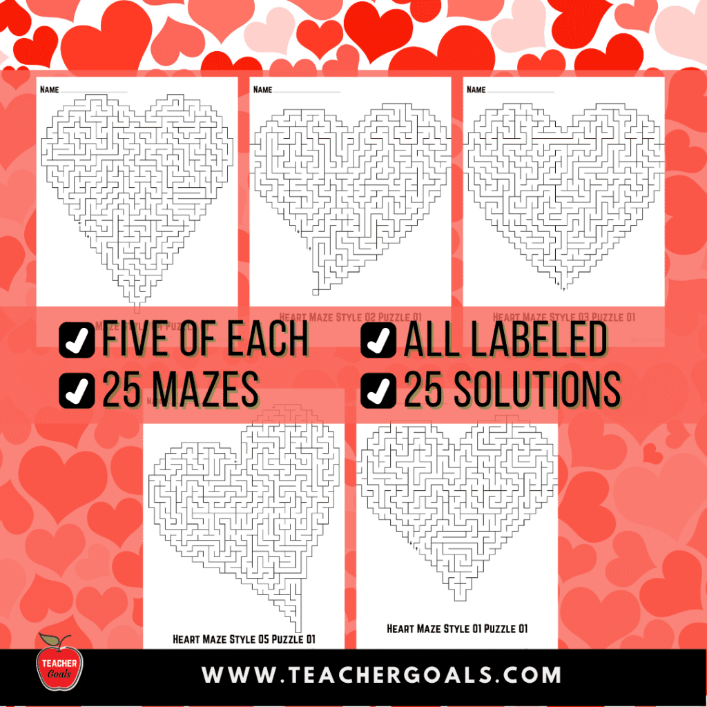 Crazy Fun Heart Mazes - Valentine's Day Mazes - teachergoals.com