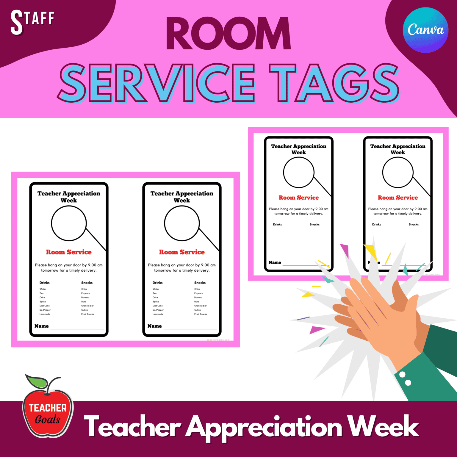 Teacher Appreciation Week | Room Service Tags Printable